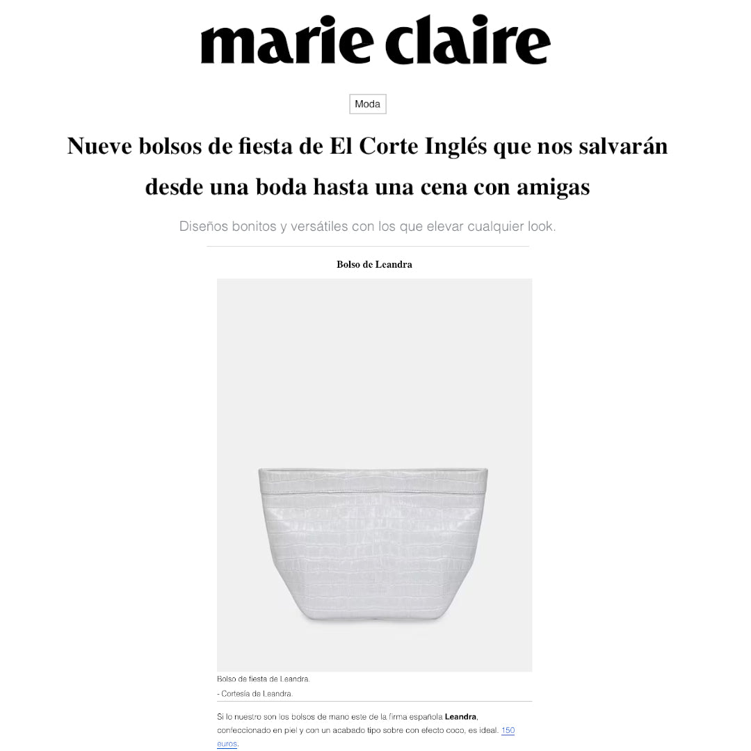 Leandra en Marie Claire España entre los 9 bolsos de fiesta de El Cort