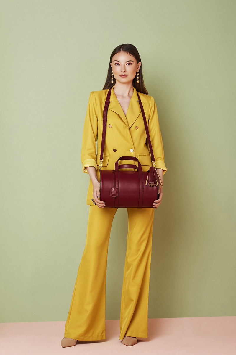 Burgundy bowling bag Leandra | Leather bag made in Spain Leandra